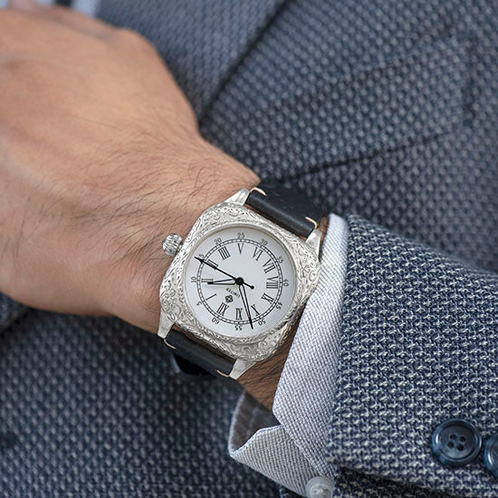 Silver Engraved Watch – Jaipur Watch Company